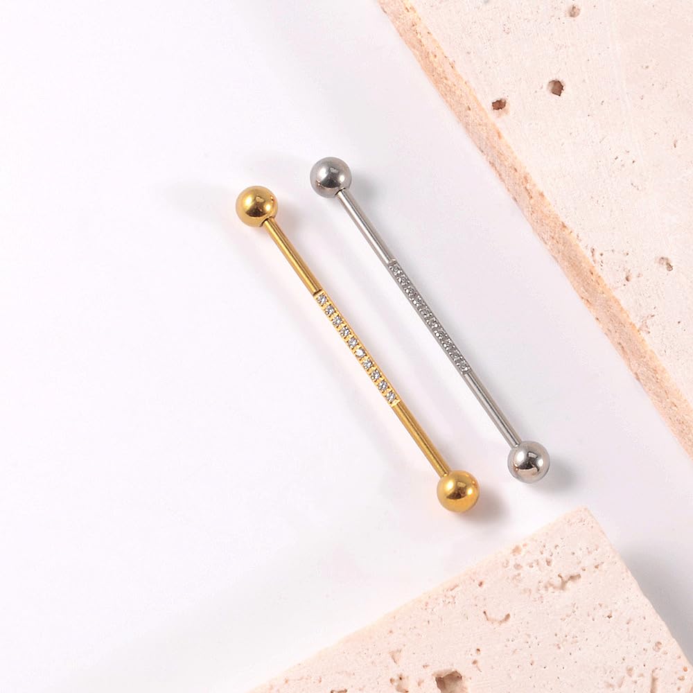 ZUOPOEKI Industrial Piercing Jewelry 15G Surgical Steel Barbell for Cartilage Industrial Bar Piercings Gold Silver