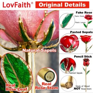 LovFaith Real Rose Dipped 24K Gold, with Crystal Vase, Gift for Her mom Wife Mother Day Anniversary Valentines Day