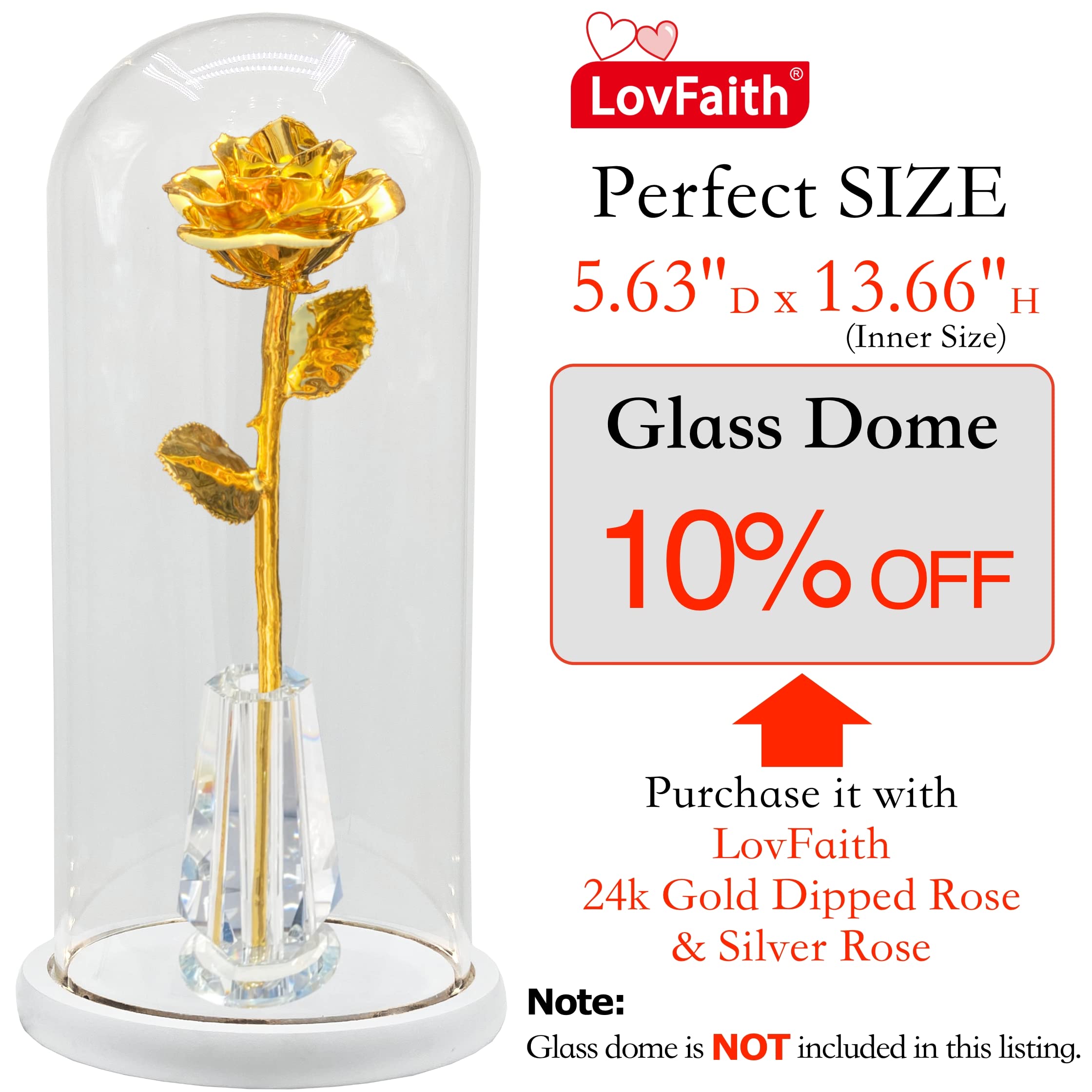 LovFaith Real Rose Dipped 24K Gold, with Crystal Vase, Gift for Her mom Wife Mother Day Anniversary Valentines Day