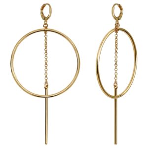 14k gold hoops earrings for women, high polished dangly bar earrings cute and aesthetic women girls