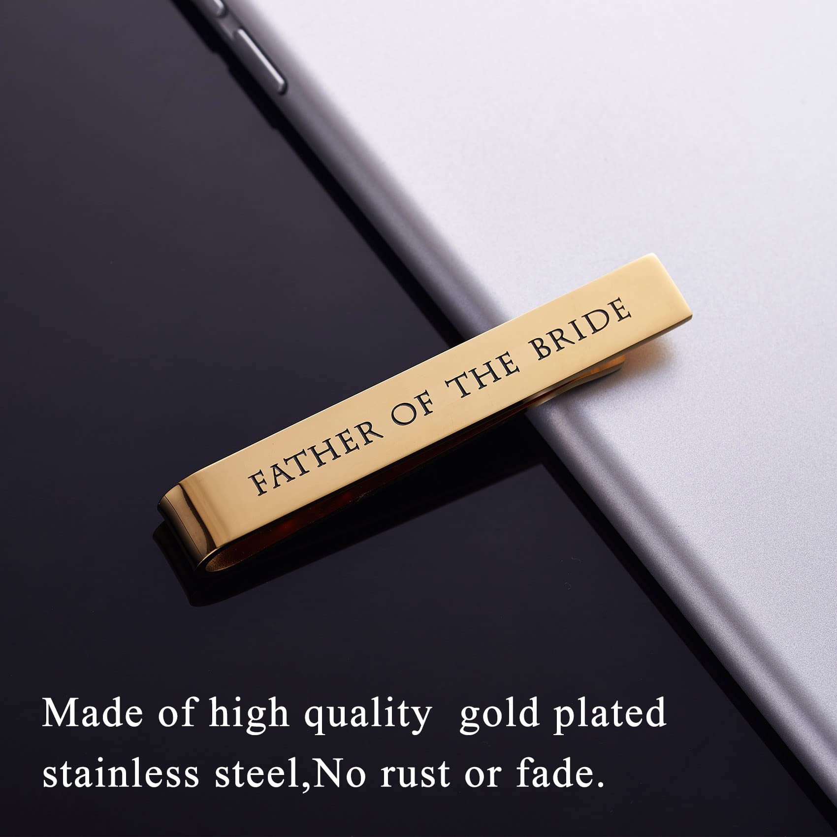 Father Of The Bride Gifts Tie Clip Wedding Gift for Dad Gold Plated Tie Clips Stainless Steel Tie Bars