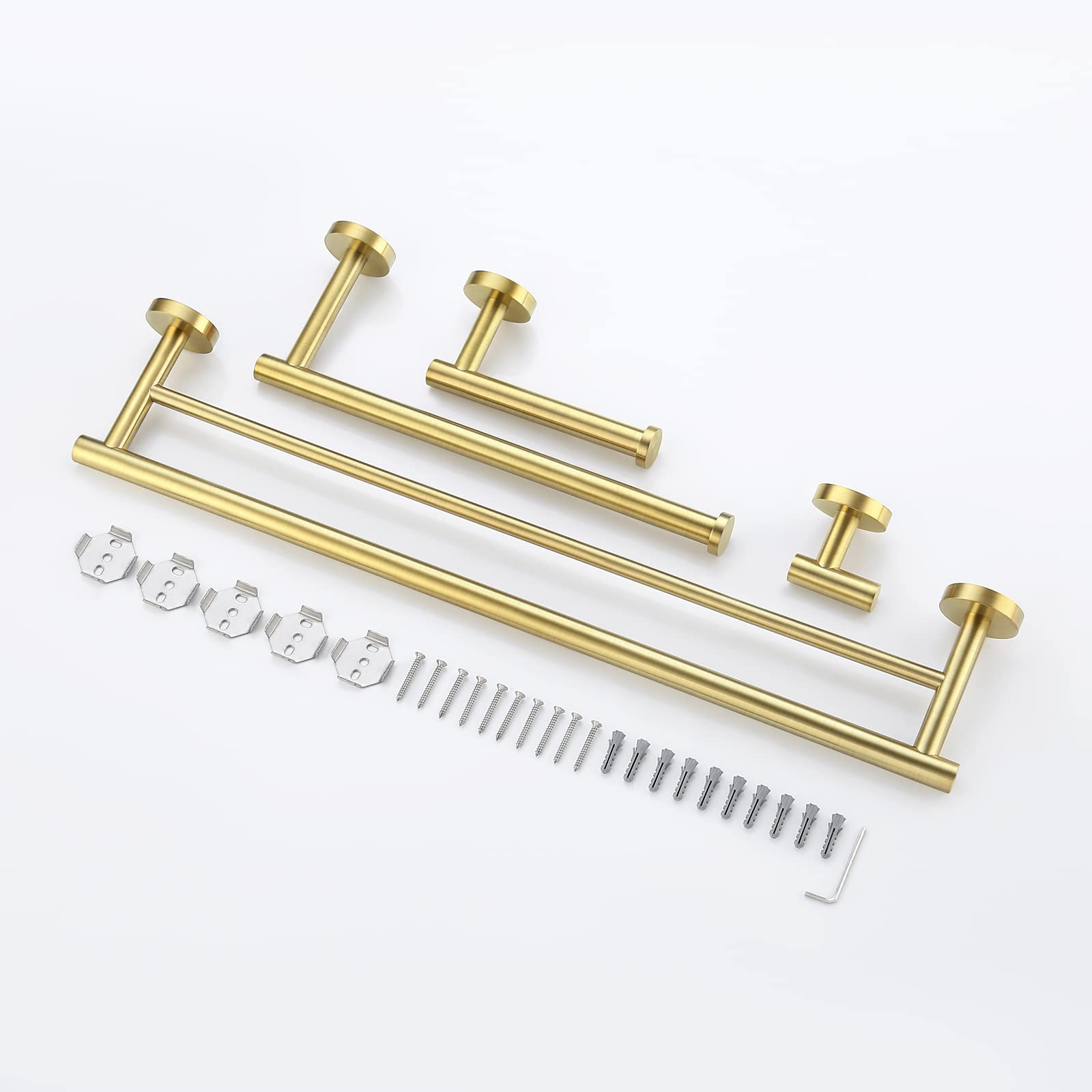 KES Brushed Gold Bathroom Hardware Set 4-Piece 24 Inch Double Towel Bar Toilet Paper Holder Hand Towel Holder Robe Hook Stainless Steel, LA20BZ-43