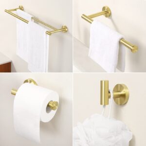 KES Brushed Gold Bathroom Hardware Set 4-Piece 24 Inch Double Towel Bar Toilet Paper Holder Hand Towel Holder Robe Hook Stainless Steel, LA20BZ-43