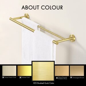 KES Brushed Gold Bathroom Hardware Set 4-Piece 24 Inch Double Towel Bar Toilet Paper Holder Hand Towel Holder Robe Hook Stainless Steel, LA20BZ-43