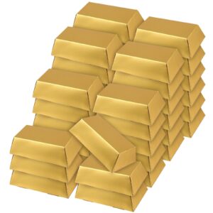 keileoho 40 pieces gold bar party boxes, gold bar treat boxes, treasure gold bar candy boxes, golden paper box for candy, treats, crafts decoration, 5.5 x 3.2 inch