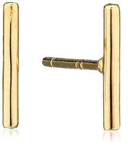 minimalist 14k yellow gold tiny stud bar earrings line earrings simplify stick earrings (yellow-gold)