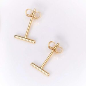 Minimalist 14k Yellow Gold Tiny Stud Bar Earrings Line Earrings Simplify Stick Earrings (yellow-gold)