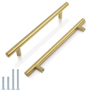 probrico (10 pack 6-3/10"(160mm) hole centers cabinet pulls gold dresser drawer euro bar pulls golden kitchen cabinet hardware t bar knobs bathroom handles