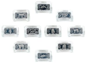 metal magery ten unique animal one gram .999 pure silver bars with velvet jewelry pouch