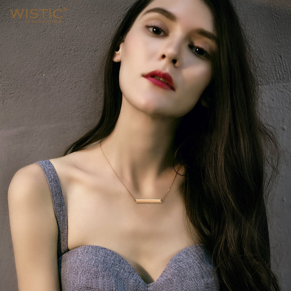 WISTIC Gold Bar Necklace for Women Girls Vertical/Horizontal Bar Pendant Necklaces with Adjustable Chain Necklace Jewelry (Bar Necklace (Rose Gold))