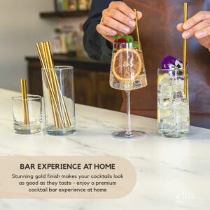 A Bar Above Gold Metal Cocktail Reusable Straws w/Straw Cleaner Brush & Dishwasher Bag – Stylish Stainless Steel Straws for Drinking & Stirring – Cocktail Metal Straws Reusable Set