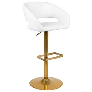 flash furniture erik contemporary adjustable height barstool with footrest and rounded mid-back, upholstered bar or counter height stool, white/gold