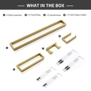 YACVCL Bathroom Hardware Set Brushed Gold 4-Piece Towel Bar Set Square Bathroom Accessories Kit Stainless Steel Wall Mounted