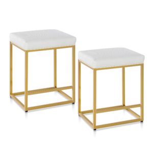 MAISON ARTS Off White & Gold Counter Height 24" Bar Stools Set of 2 for Kitchen Counter Modern Barstools Upholstered Faux Leather Square Stools Backless Farmhouse Island Chairs, 24 Inch Height