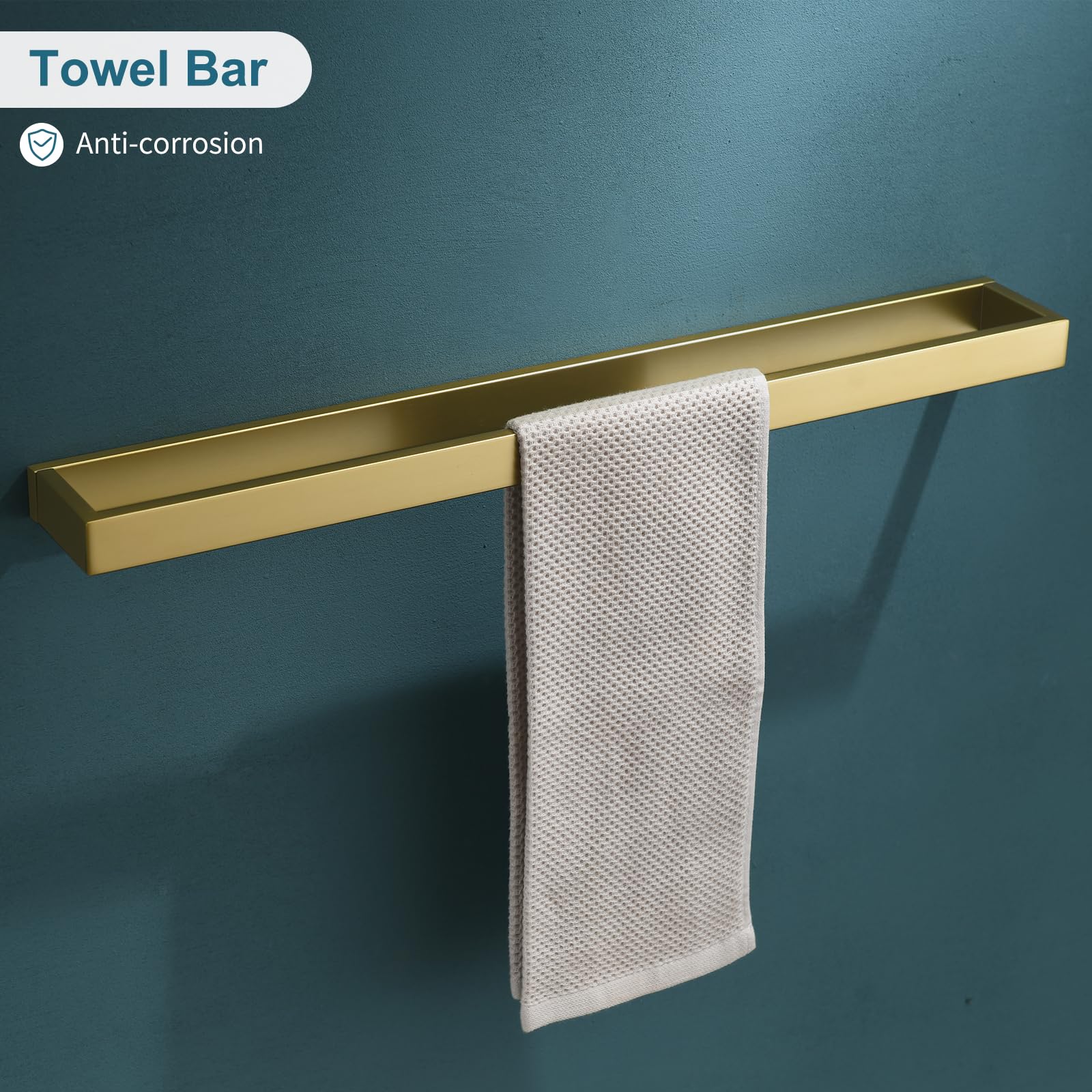 TNOMS 4 Pieces Bathroom Hardware Accessories Set Modern Gold Towel Bar Set Set Towel Holder Set for Bathroom Stainless Steel Wall Mounted,23.6 Inch