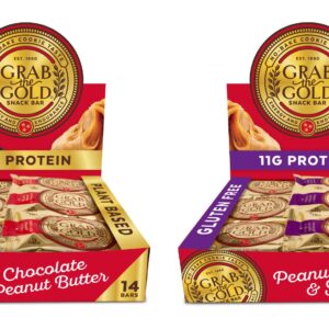 GRAB THE GOLD Protein Snack Bar Bundle (28 Bars) 14 bars Chocolate Peanut Butter + 14 bars Peanut Butter & Jelly