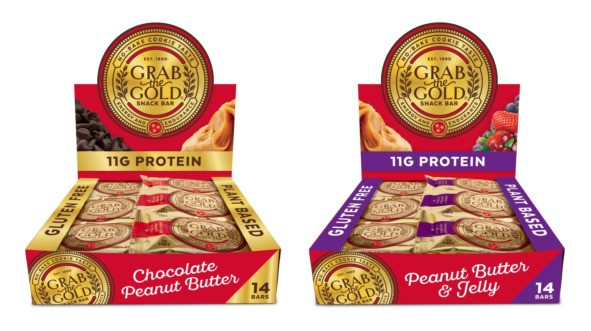 GRAB THE GOLD Protein Snack Bar Bundle (28 Bars) 14 bars Chocolate Peanut Butter + 14 bars Peanut Butter & Jelly