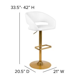 Merrick Lane Rothko Bar Stool - Mid Century Modern Stool - Rounded Mid-Back Bar Stool - White Vinyl Upholstery - Adjustable Height - 360° Swivel