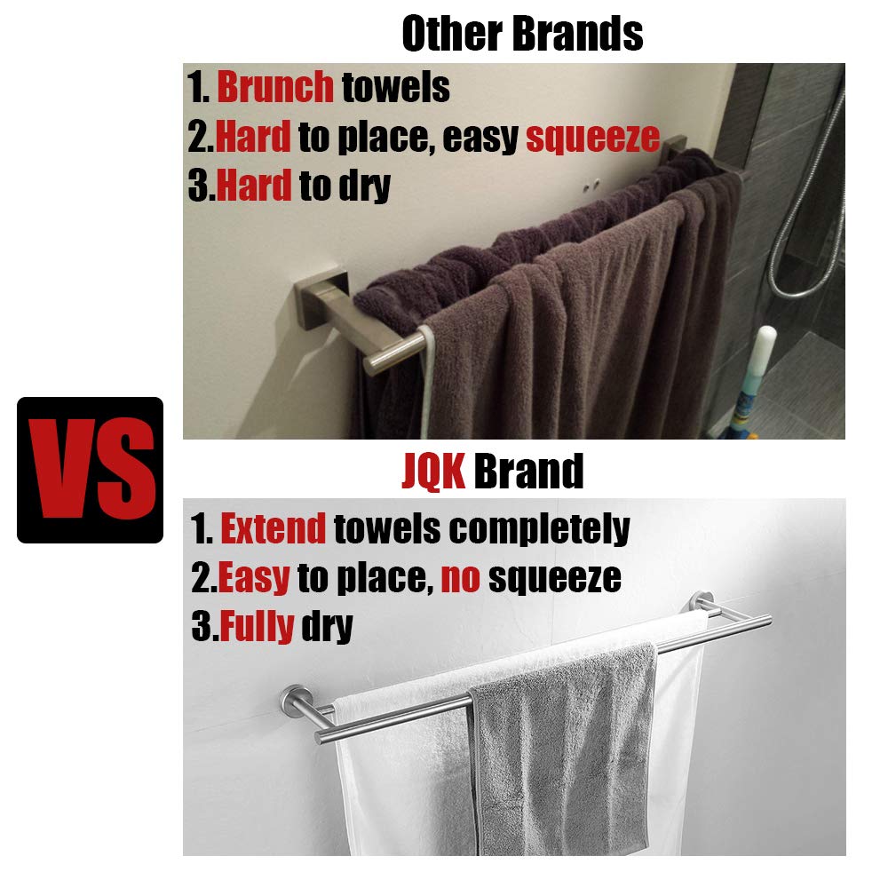 JQK Double Bath Towel Bar, Brushed Gold 30 Inch 304 Stainless Steel Thicken 0.8mm Towel Rack for Bathroom, Towel Holder Wall Mount, 33 in Total Length, TB100L30-BG