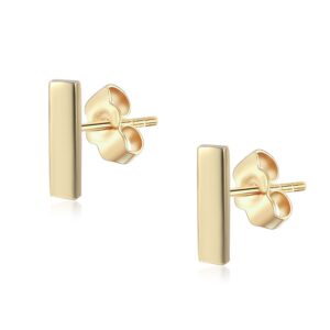 14k gold plated dainty tiny bar, ball, trio ball, delta, circle disc and heart stud earrings (bar - gold)