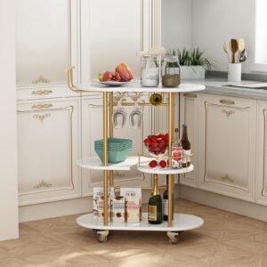 OuQinDesign 3 Tier Gold Bar Carts for Home Bar Serving Cart with Wheels, Heavy Duty Bar Cart with Storage Shelves, Wine Carts Gold for The Living Room, Kitchen, Bar, Party