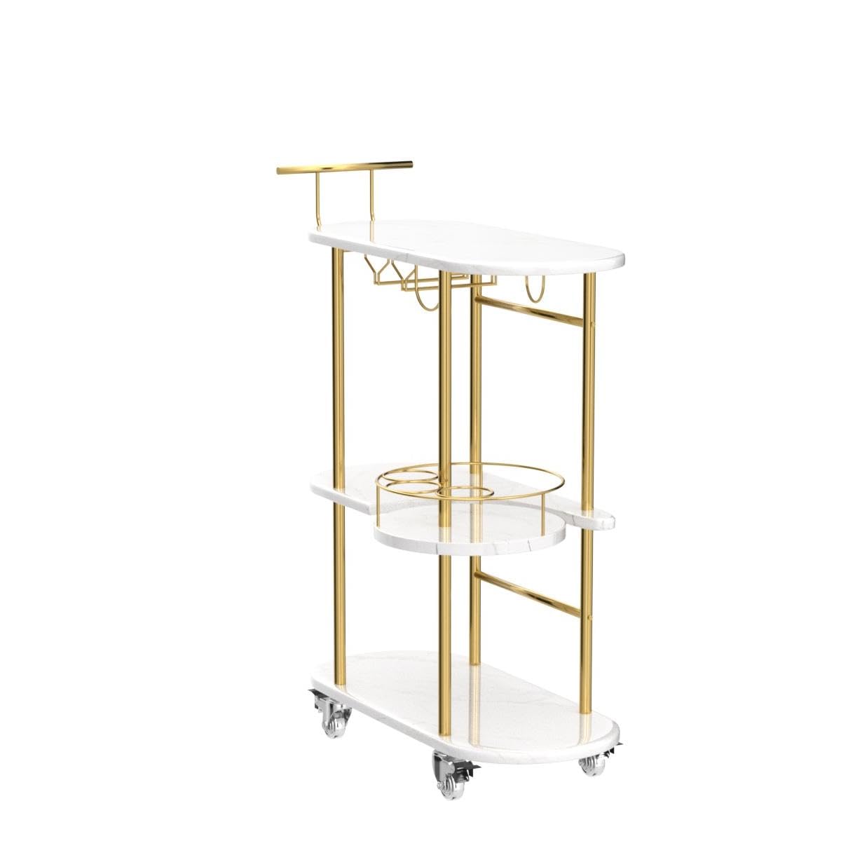 OuQinDesign 3 Tier Gold Bar Carts for Home Bar Serving Cart with Wheels, Heavy Duty Bar Cart with Storage Shelves, Wine Carts Gold for The Living Room, Kitchen, Bar, Party