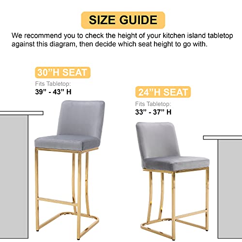 BESTANO Mid-Century Modern Gold Counter Height Bar Stools with Back, 24" Leather Upholstered Counter Stool Chairs for Kitchen Island Set of 4, White Leather