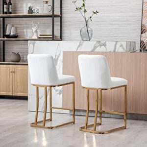 BESTANO Mid-Century Modern Gold Counter Height Bar Stools with Back, 24" Leather Upholstered Counter Stool Chairs for Kitchen Island Set of 4, White Leather