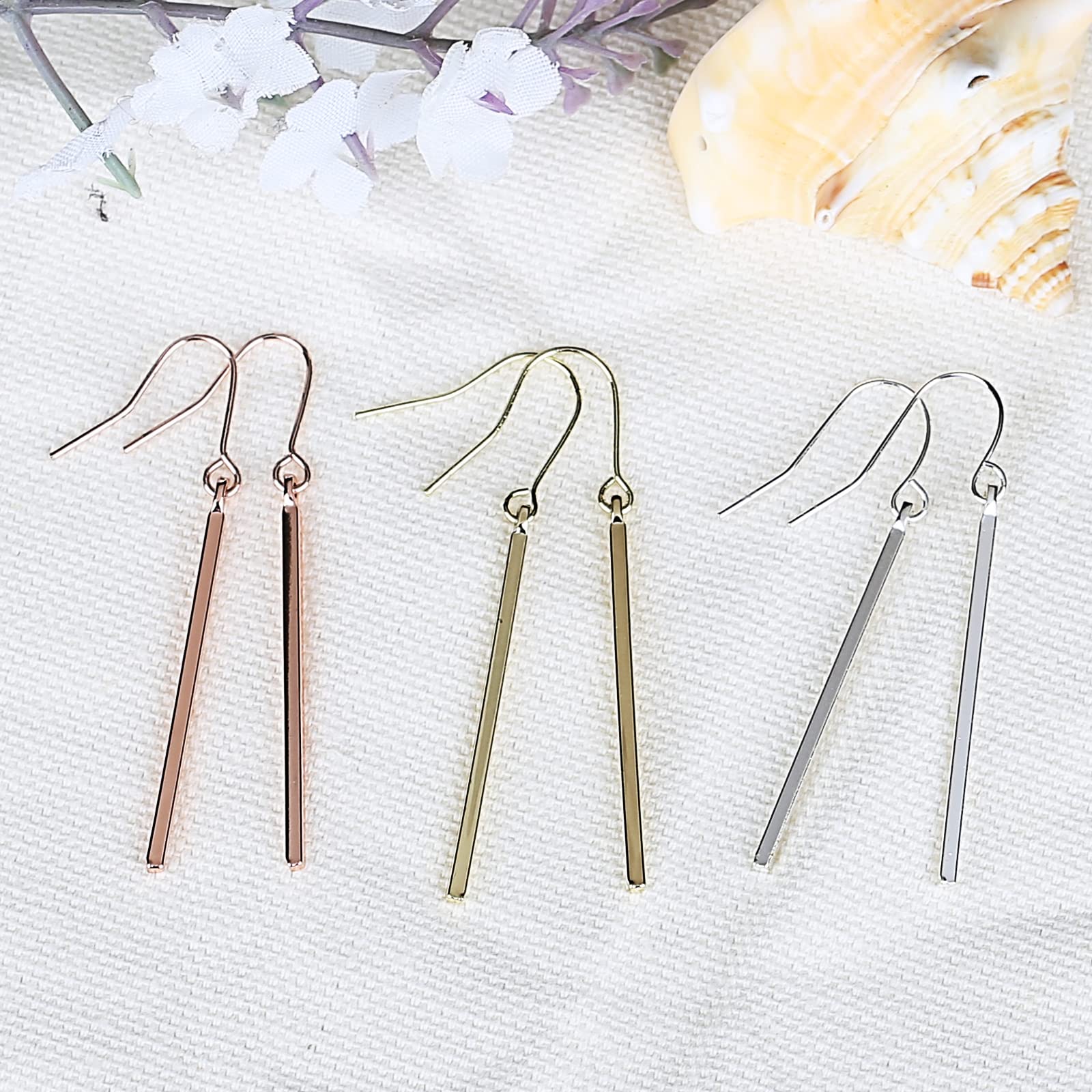 Vertical Bar Dangle Earrings for Women Minimalist Gomggsale Women's Drop Dangle Earrings Simple Geometric Jewelry (Rose Gold)