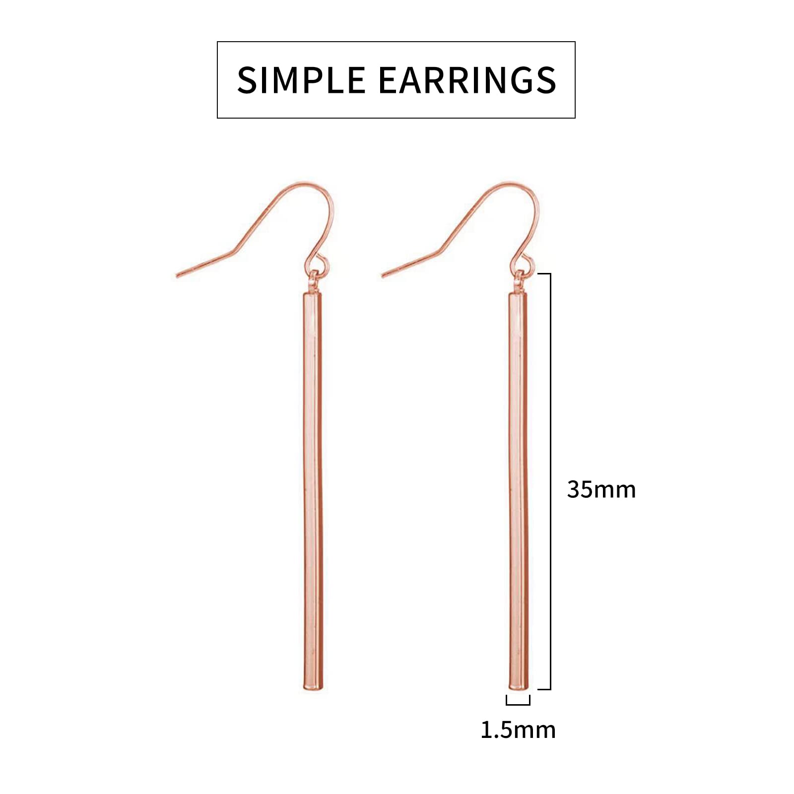 Vertical Bar Dangle Earrings for Women Minimalist Gomggsale Women's Drop Dangle Earrings Simple Geometric Jewelry (Rose Gold)