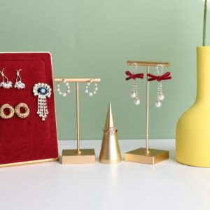 GemeShou 2pcs Metal T Bar Earring Stand Gold Single Earring Display T Stand for shows Jewelry Photography Props【Gold-Square Base 2pcs Height 4.3" and 5.1"】