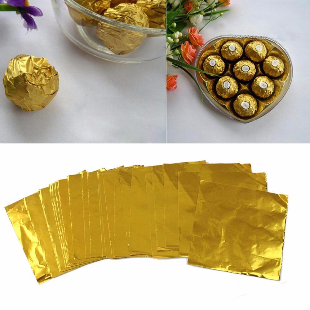 Wowagoga 300 Pcs Foil Candy Wrappers - 6x6 Inches Gold Aluminum Foils Paper Chocolate Candy Wrappers for Homemade Candies Gifts Decoration