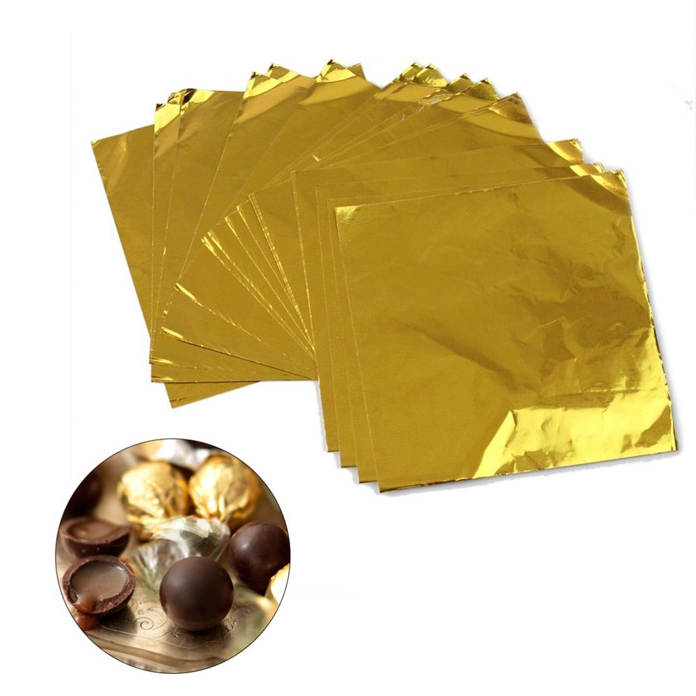 Wowagoga 300 Pcs Foil Candy Wrappers - 6x6 Inches Gold Aluminum Foils Paper Chocolate Candy Wrappers for Homemade Candies Gifts Decoration