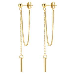 dainty 18k gold plated chain earrings for women - long threader earring with hypoallergenic bar drop dangle design, elegant line dangly jewelry gift