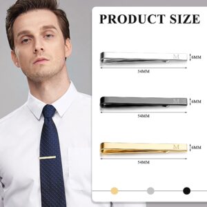 UBGICIG 3 Pcs Stainless Steel Tie Clips for Men Elegant Personalized Letter T Tie Clip Set for Men Classic Gold Silver Black Tone Tie Bar Father's Day Gifts Business Wedding Anniversary