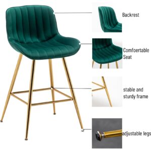 Whiterye Gold Bar Stools Set of 2 (Green), Bar Stools with Seat Height 24 inches, Counter Height Chairs for Bar, Pub, Kitchen Island.