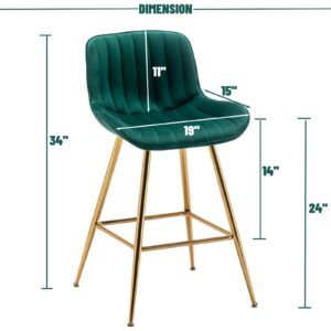 Whiterye Gold Bar Stools Set of 2 (Green), Bar Stools with Seat Height 24 inches, Counter Height Chairs for Bar, Pub, Kitchen Island.