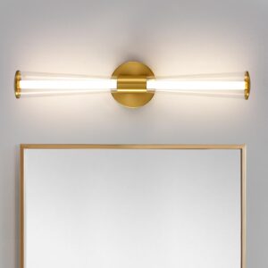 kaisite gold bathroom light fixture - modern bathroom vanity light dimmable led bathroom sconce wall lighting fixture with double layer shades 13w 4000k 23inch bath vanity light bar over mirror