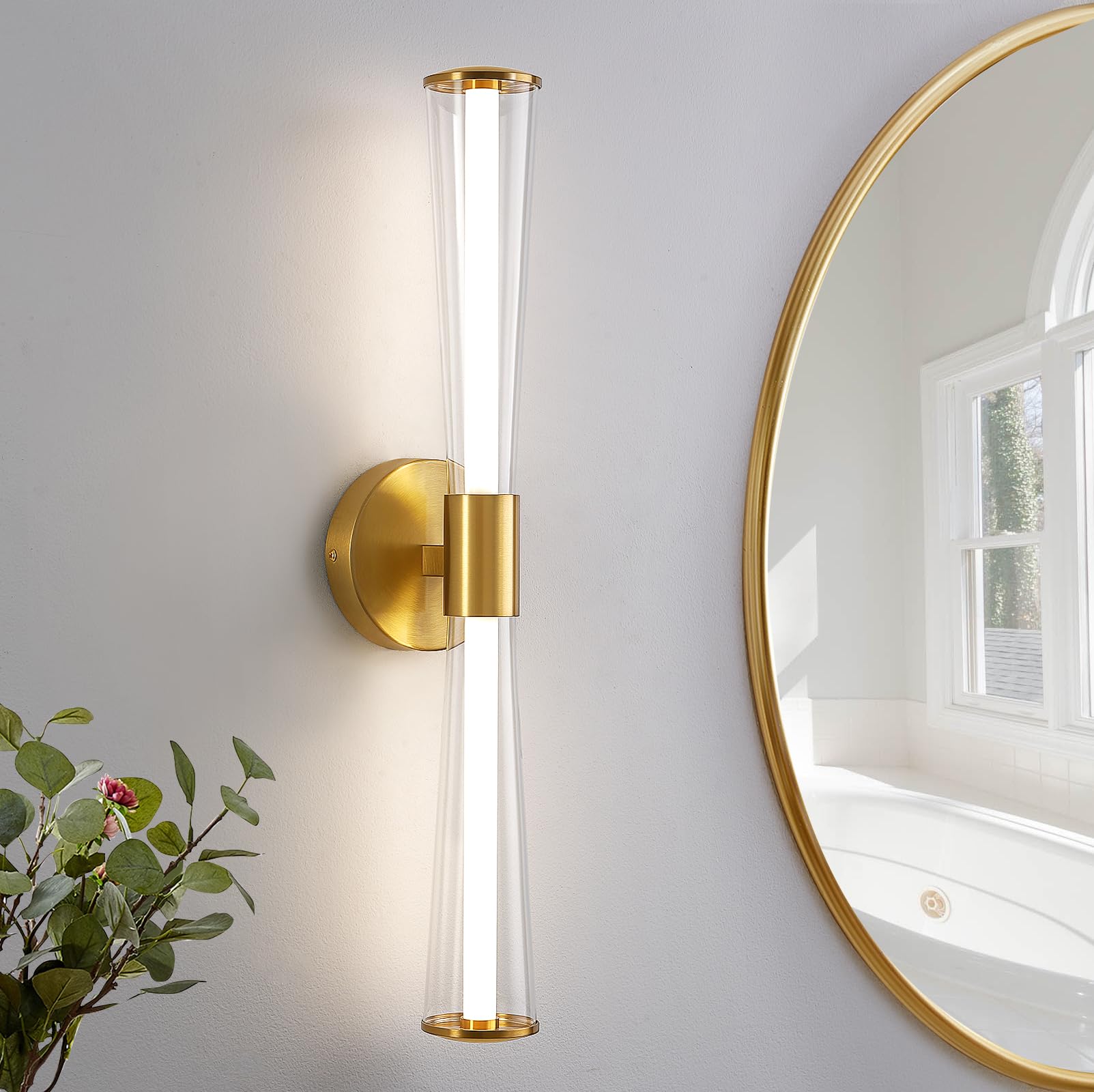 KAISITE Gold Bathroom Light Fixture - Modern Bathroom Vanity Light Dimmable LED Bathroom Sconce Wall Lighting Fixture with Double Layer Shades 13W 4000K 23inch Bath Vanity Light Bar over Mirror