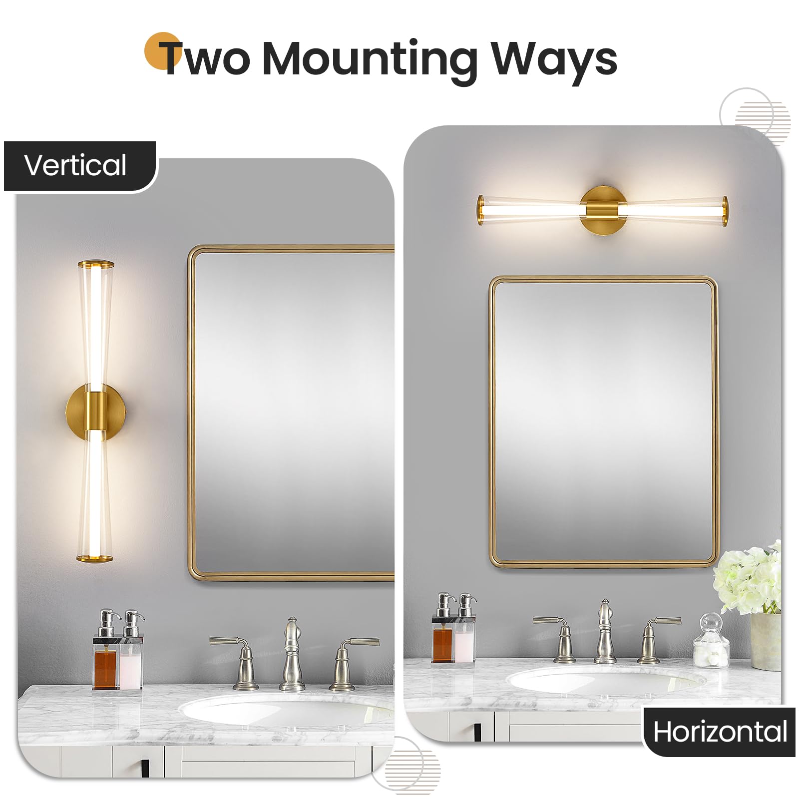 KAISITE Gold Bathroom Light Fixture - Modern Bathroom Vanity Light Dimmable LED Bathroom Sconce Wall Lighting Fixture with Double Layer Shades 13W 4000K 23inch Bath Vanity Light Bar over Mirror