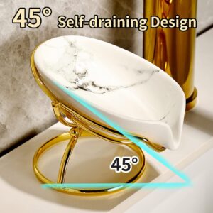 Dobbyby Leaf-Shaped Ceramic Soap Dish with Drain, Soap Holder, Soap Saver, Soap Tray, Bar Soap Holder, Easy Cleaning, for Shower Bathroom Kitchen Sink Bathtub, Pro-Environment White