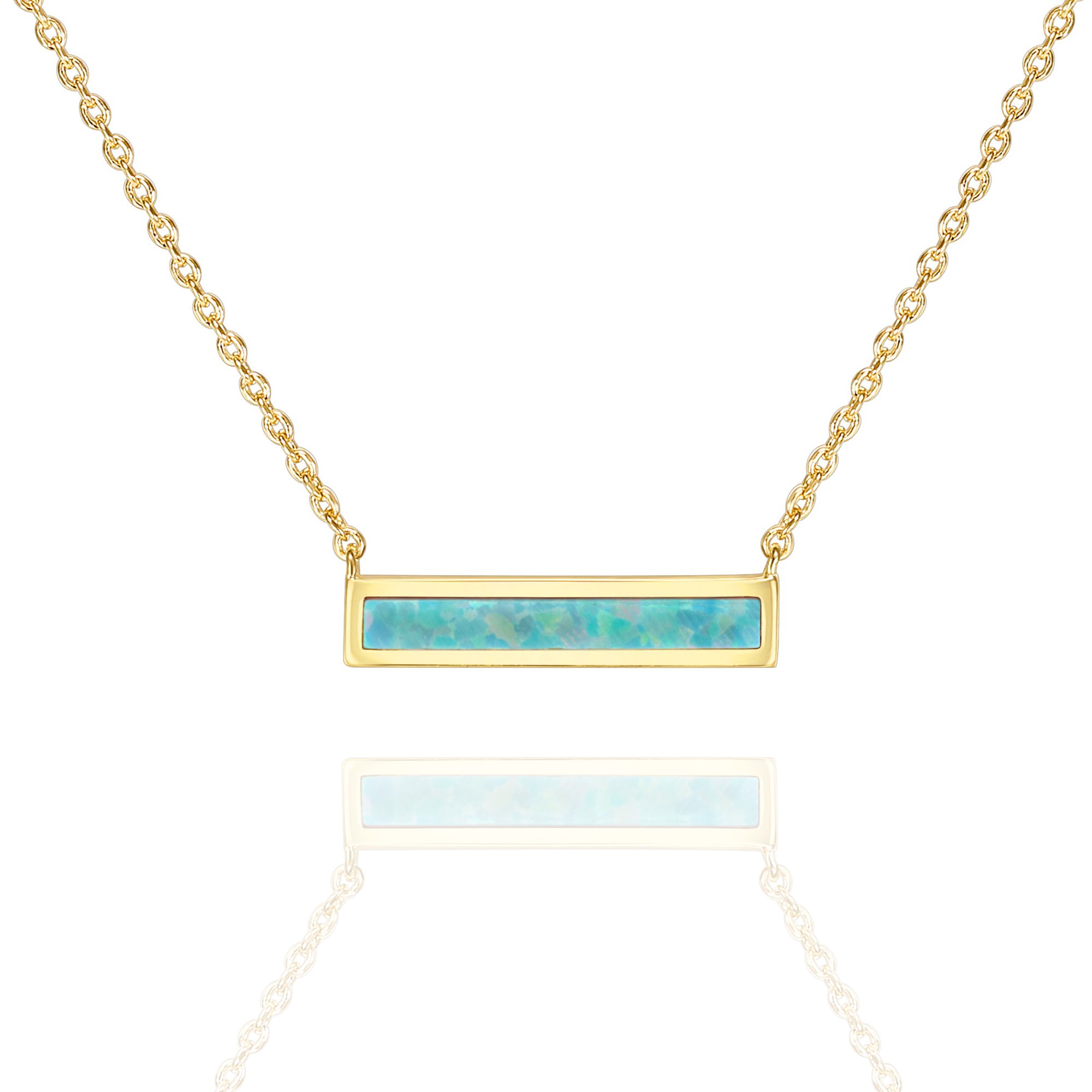 PAVOI 14K Gold Plated Thin Bar Green Opal Necklace 16-18"