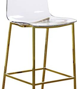 Meridian Furniture Lumen Collection Modern Contemporary Acrylic Counter Stool with Stainless Steel Base, 16.5" W x 20" D x 42" H, Gold