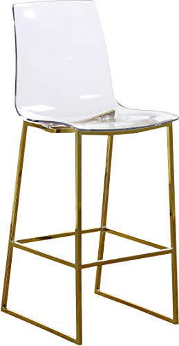 Meridian Furniture Lumen Collection Modern Contemporary Acrylic Counter Stool with Stainless Steel Base, 16.5" W x 20" D x 42" H, Gold