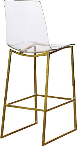 Meridian Furniture Lumen Collection Modern Contemporary Acrylic Counter Stool with Stainless Steel Base, 16.5" W x 20" D x 42" H, Gold