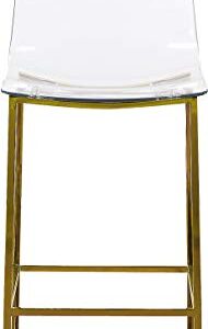 Meridian Furniture Lumen Collection Modern Contemporary Acrylic Counter Stool with Stainless Steel Base, 16.5" W x 20" D x 42" H, Gold