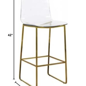 Meridian Furniture Lumen Collection Modern Contemporary Acrylic Counter Stool with Stainless Steel Base, 16.5" W x 20" D x 42" H, Gold