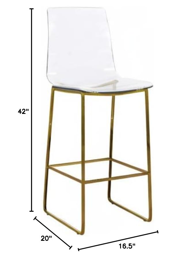 Meridian Furniture Lumen Collection Modern Contemporary Acrylic Counter Stool with Stainless Steel Base, 16.5" W x 20" D x 42" H, Gold