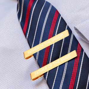 YUUNEI Wedding Tie Clips 2 Pack for Father of Groom and Father of the Bride Gifts, Stainless Steel Tie Bar - Gold