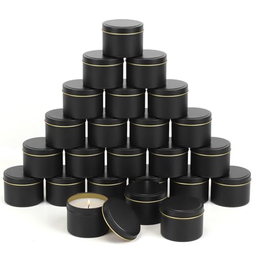 SONVIIBOX 24 Pieces Black Candle Tins 4oz, Candle Jars,Bulk Candle Containers for Candle Making,Storage Jars,DIY Candle Making (Black)